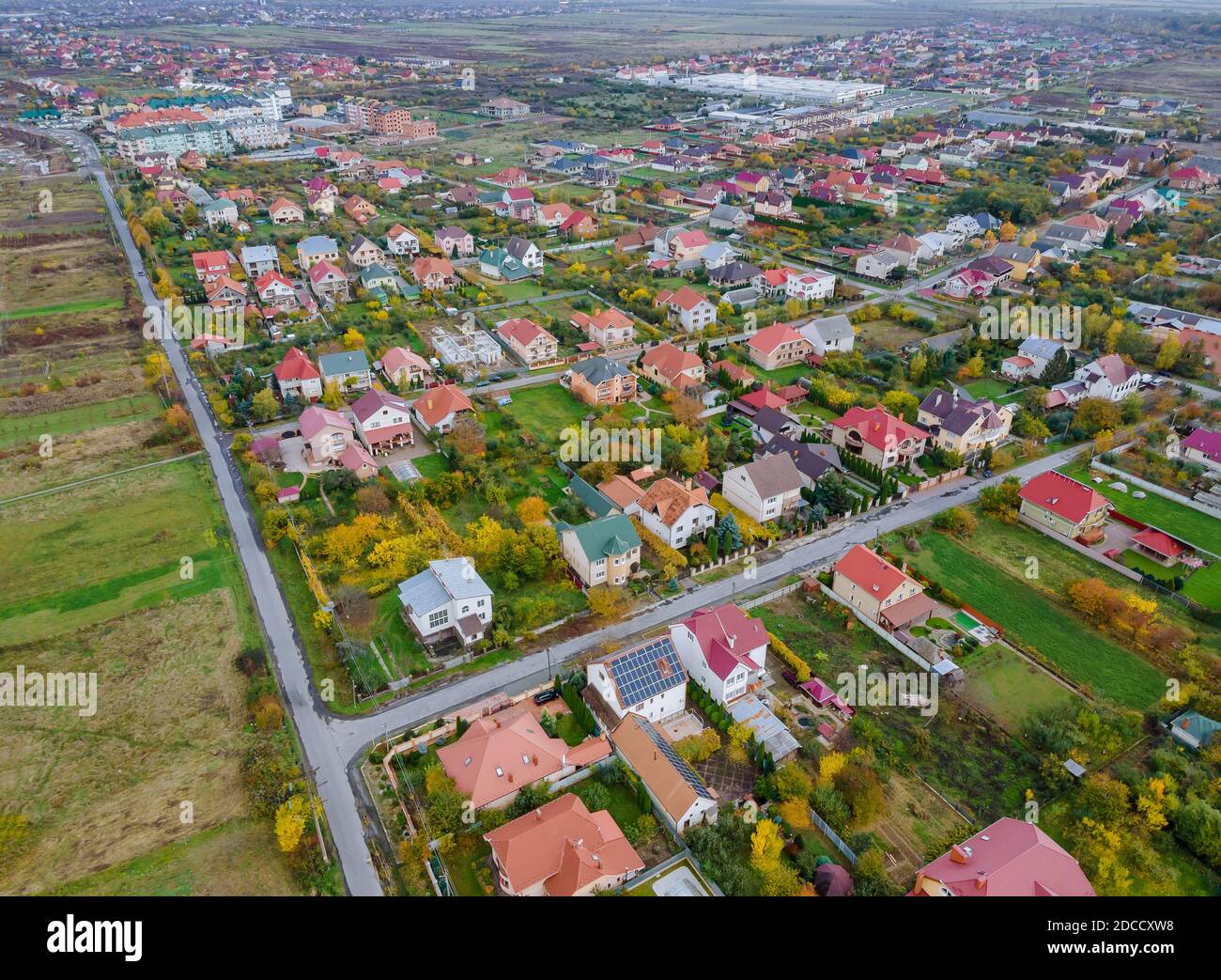 View residential area roofs urban quarter of city landscape on the ...