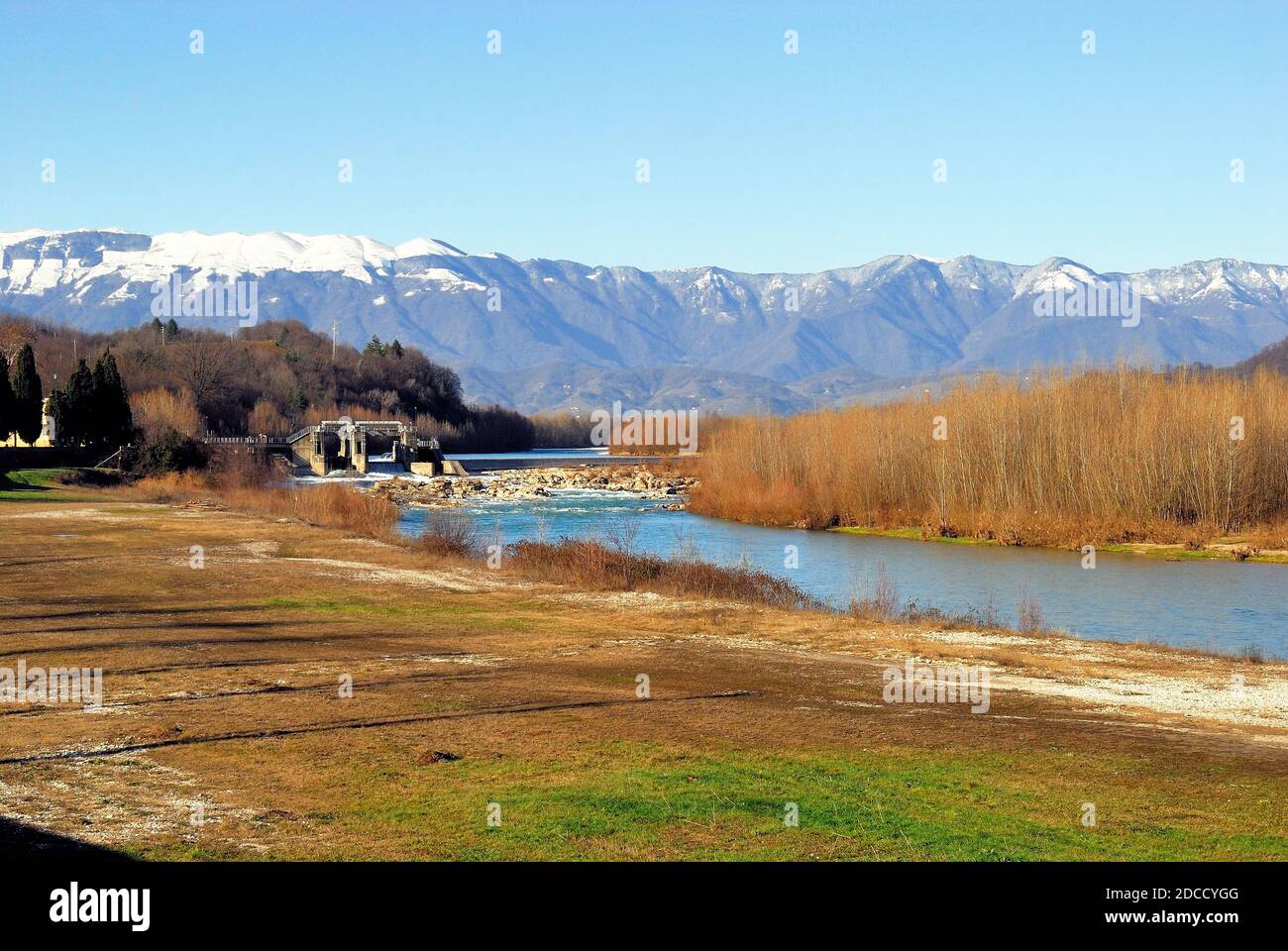 Veneto, Nervesa della Battaglia. The Piave river where fierce battles ...