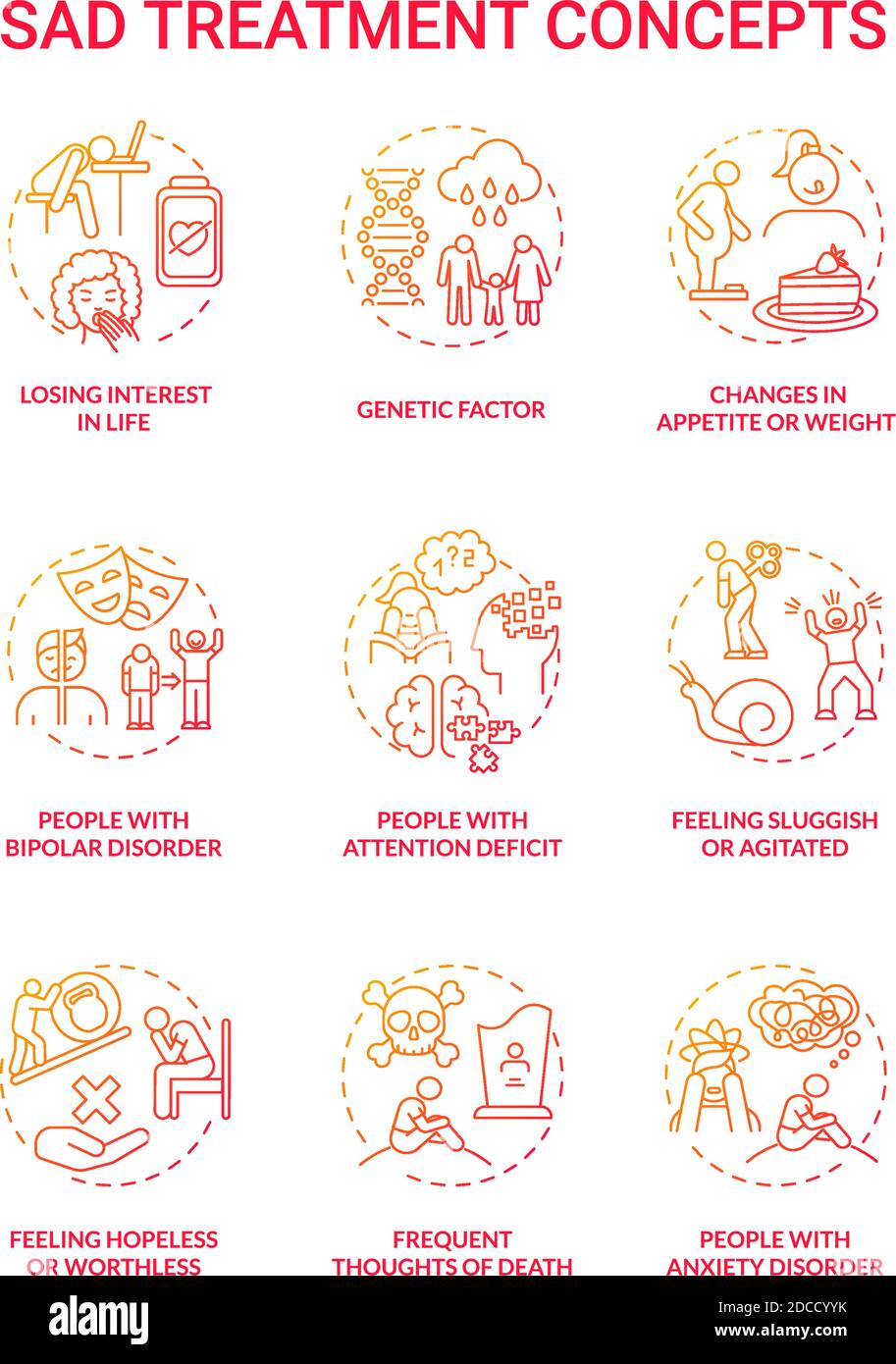 SAD treatment concept icons set Stock Vector Image & Art - Alamy