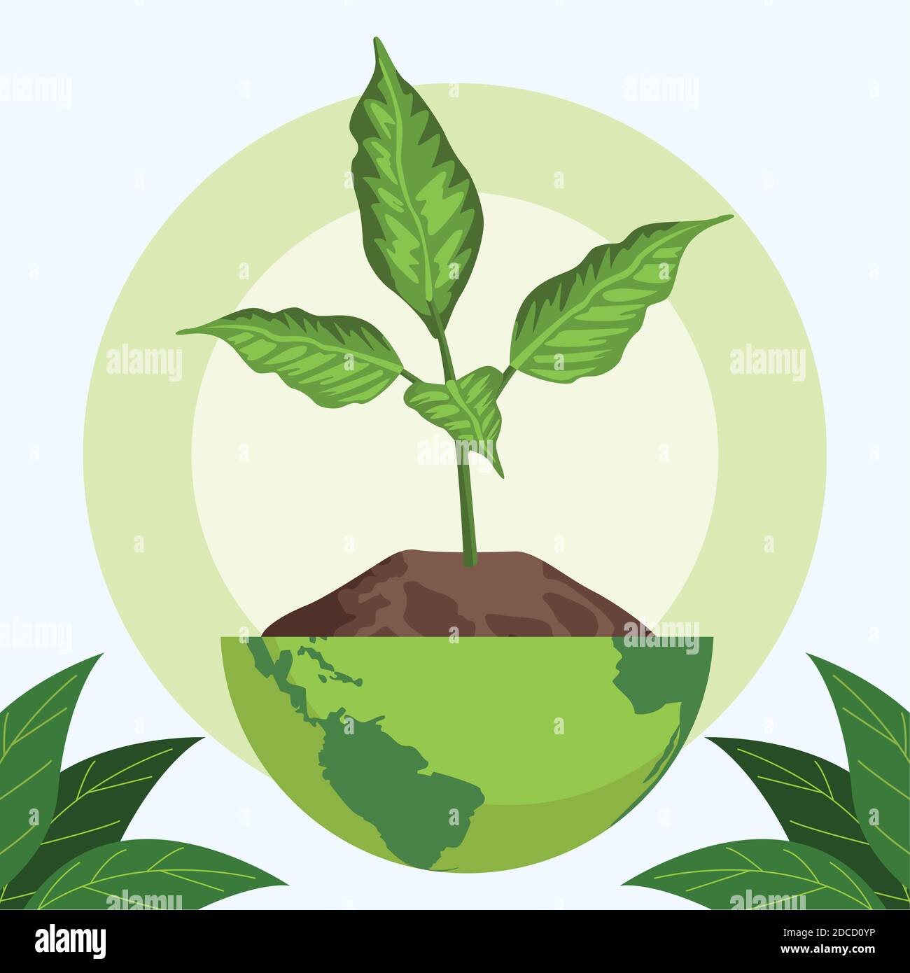 save the world environmental poster with earth planet and plant vector ...