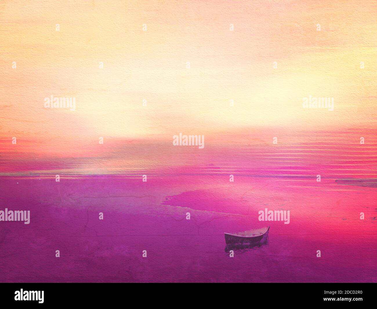 Abstract Seascape in Pink with Lone Dinghy Stock Photo - Alamy