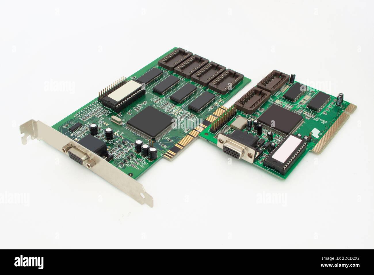 Two graphics cards for a personal computer. Isolated on white ...