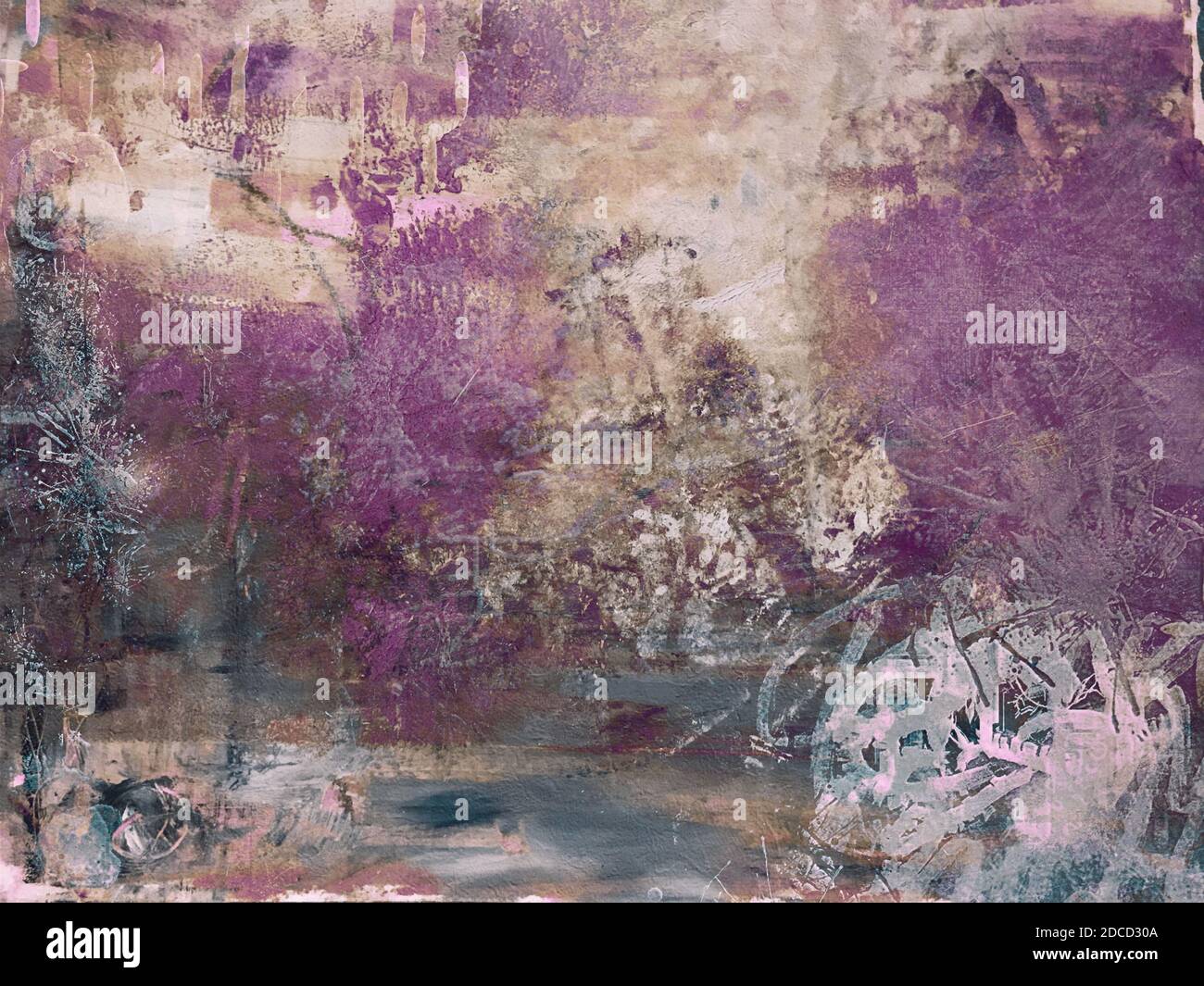 Abstract Contemporary Deconstructed Landscape Background in Purples and ...