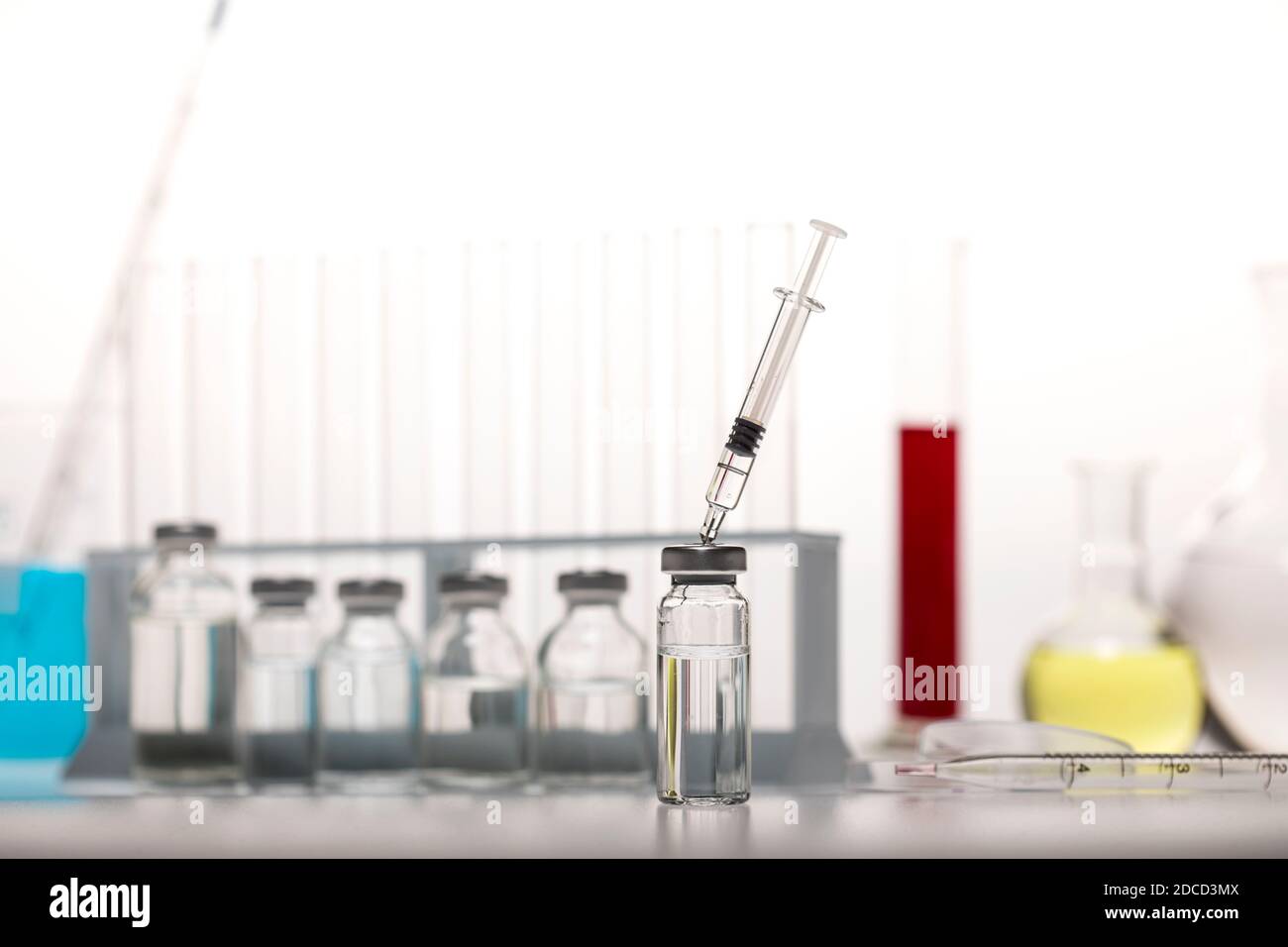 Test-tubes with on a white background with copy space. Laboratory ...