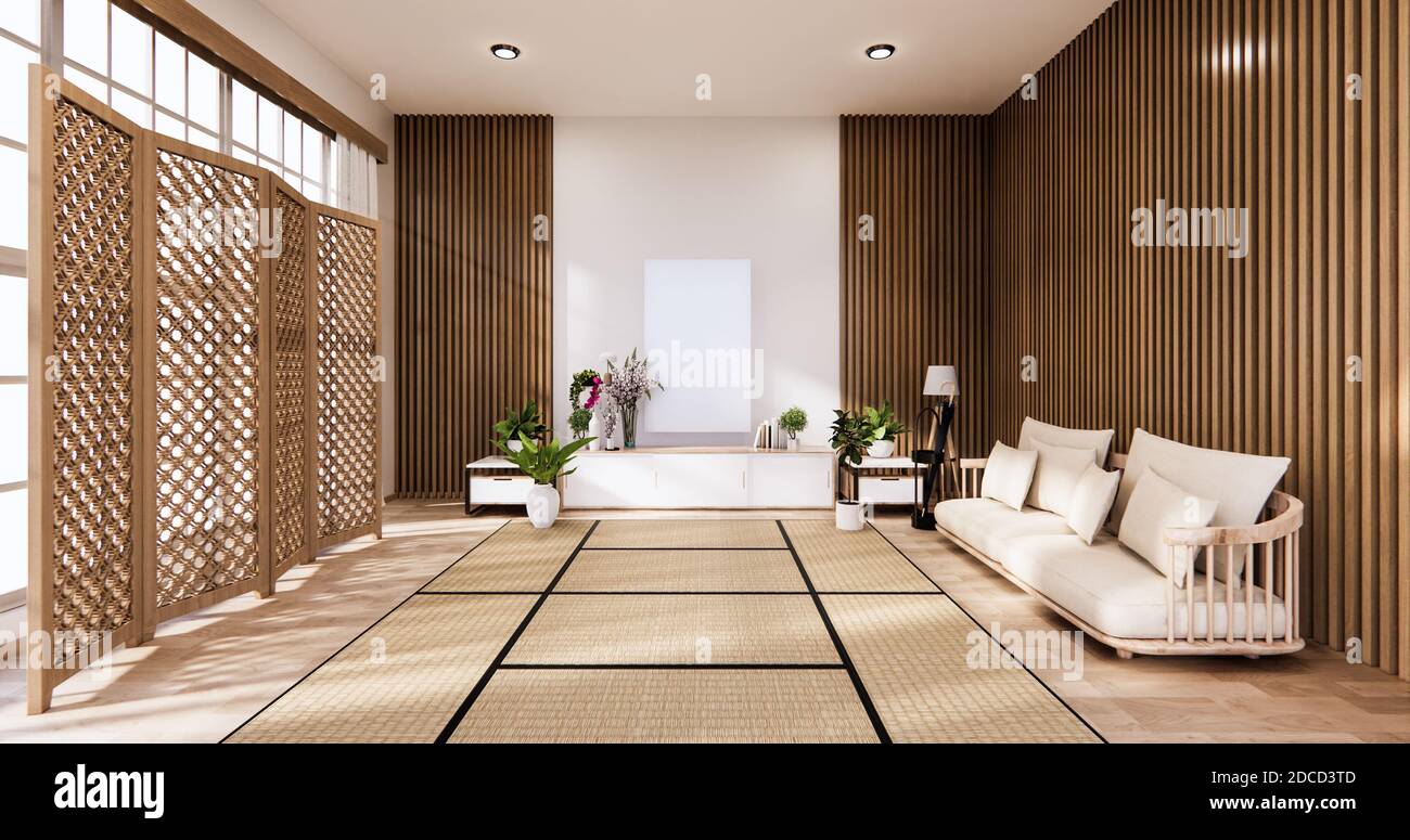 Traditional Japanese style living room mixed with modern design.3D ...