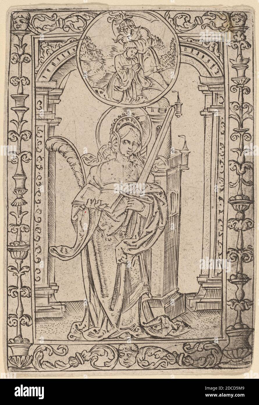 Master S, (artist), Flemish, active 1505/1520, Saint Barbara, engraving ...