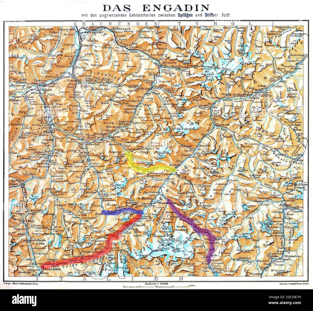 Karte Engadin Grieben mit markierten Paessen Stock Photo - Alamy