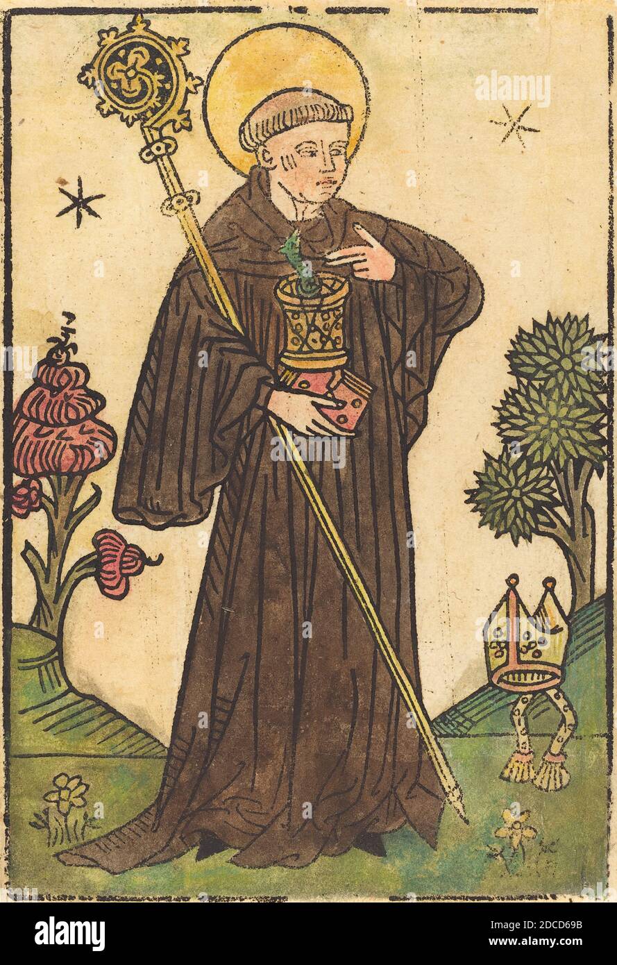 German 15th Century, (artist), Saint Benedict, 1450/1470, woodcut, hand ...