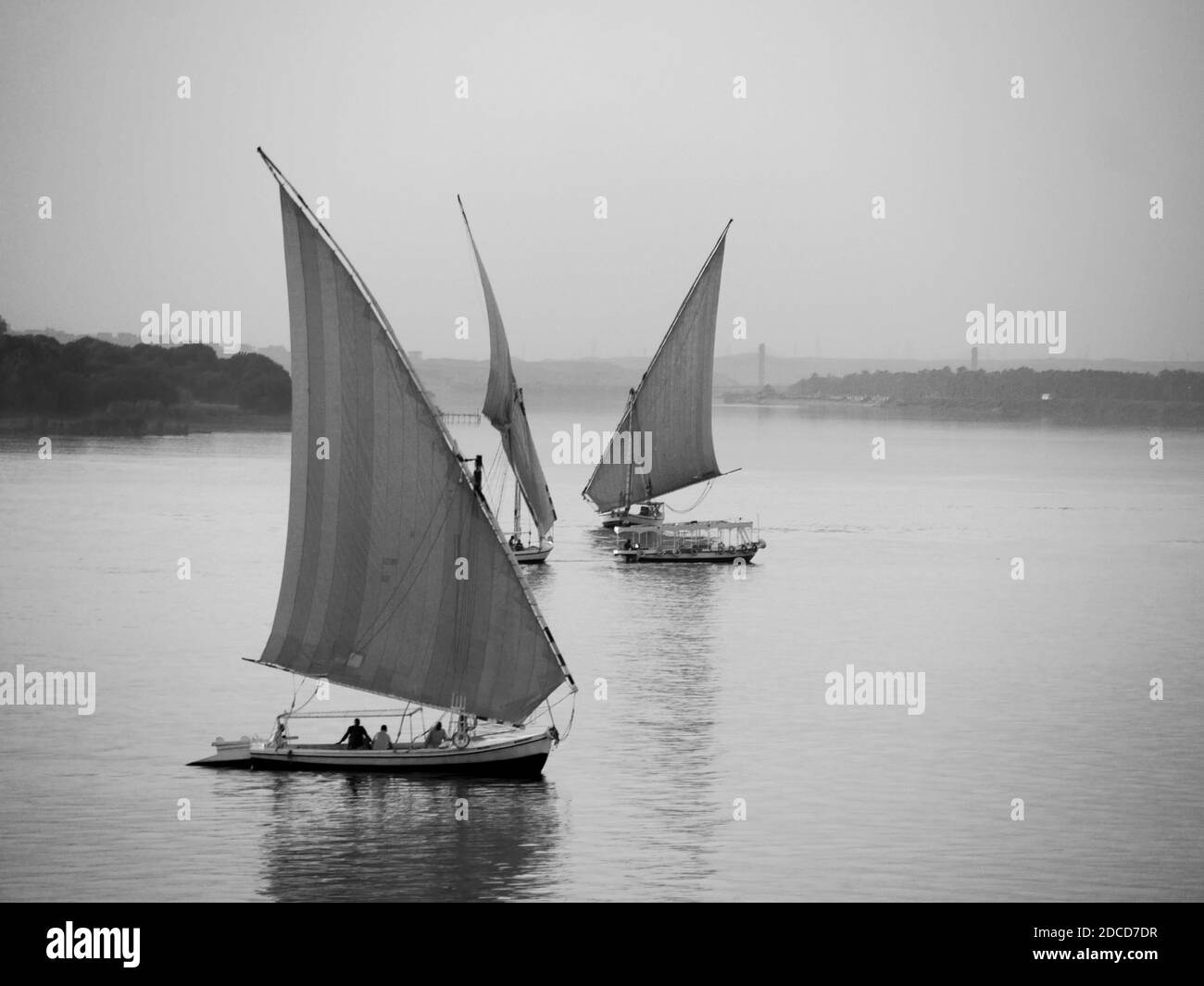 View of traditional felucca boats on the river Nile, Egypt. High ...