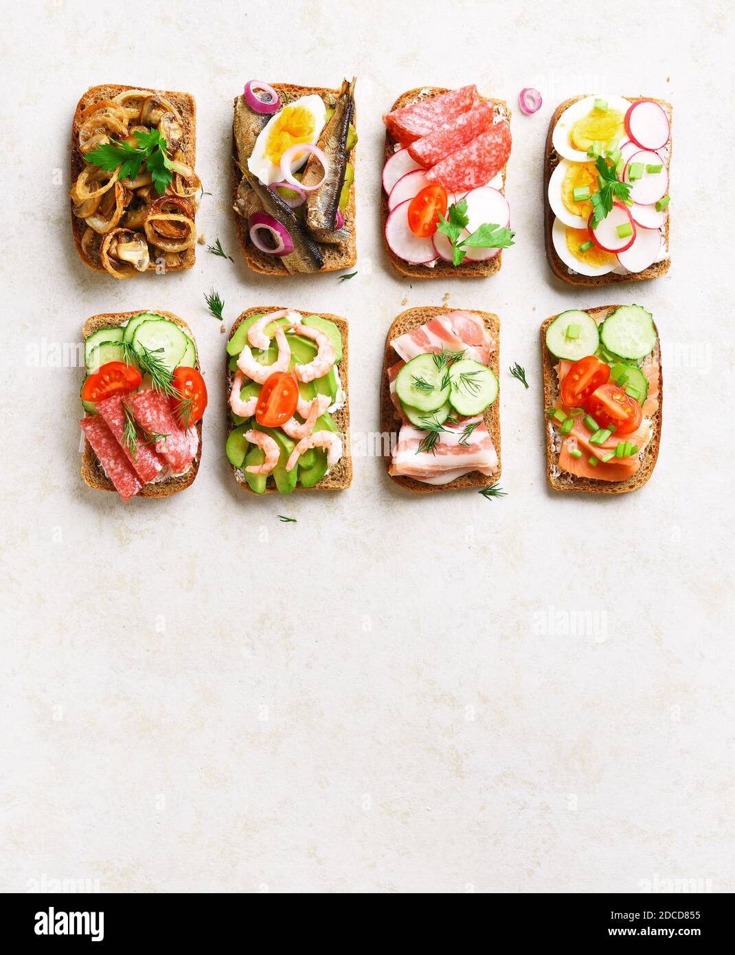Set of different sandwiches with meat, vegetables, seafood. Assortment ...
