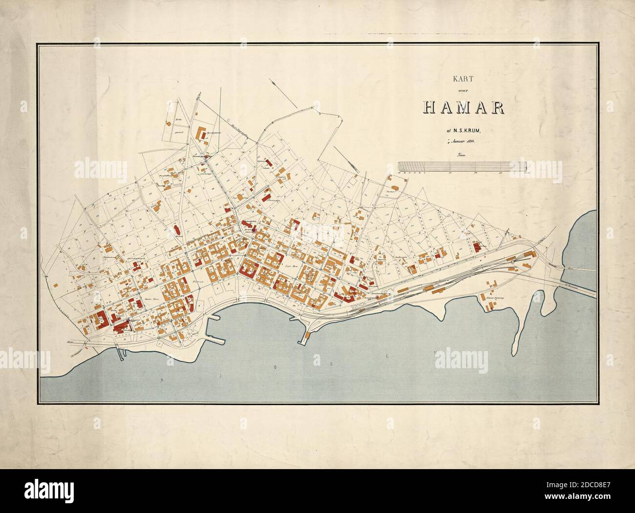 Kart over Hamar 1894 Stock Photo - Alamy