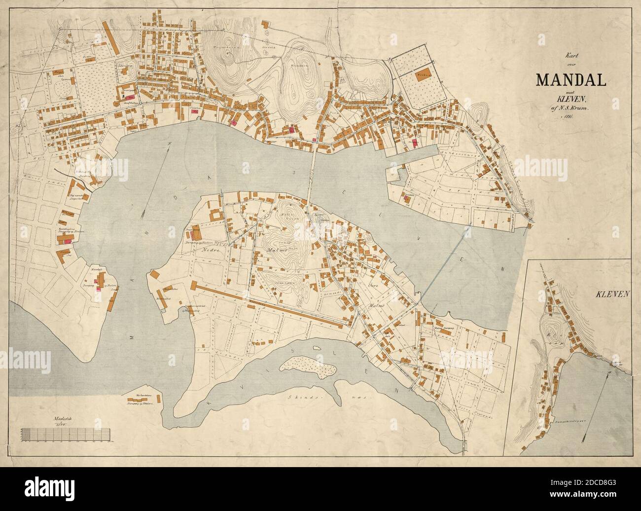 Kart over Mandal 1895 Stock Photo - Alamy