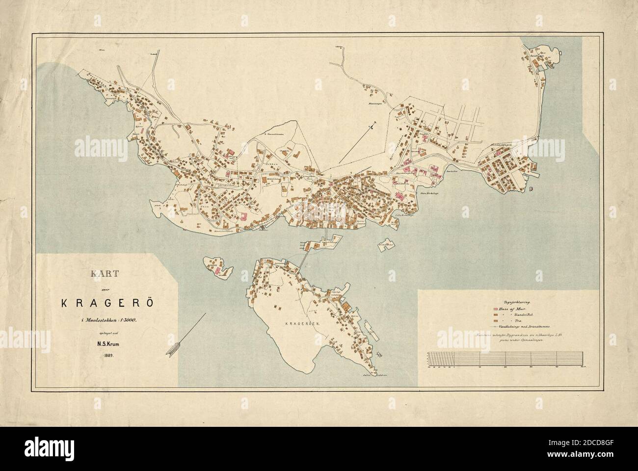 Kart over Kragerø 1889 Stock Photo - Alamy
