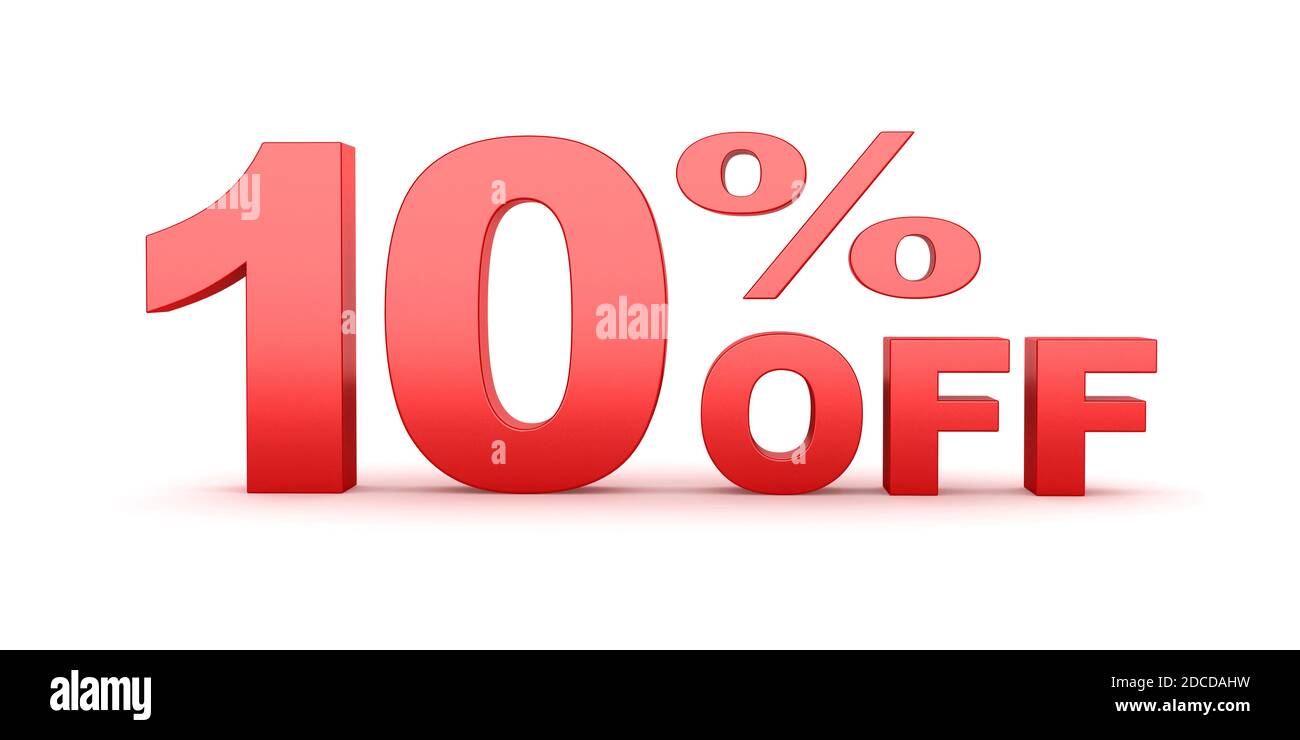 3d render of 10 percent off sale text isolated over white background ...
