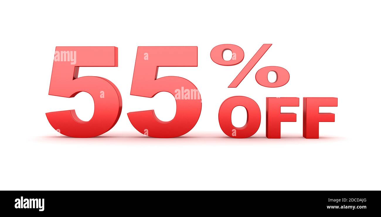 3d render of 55 percent off sale text isolated over white background ...