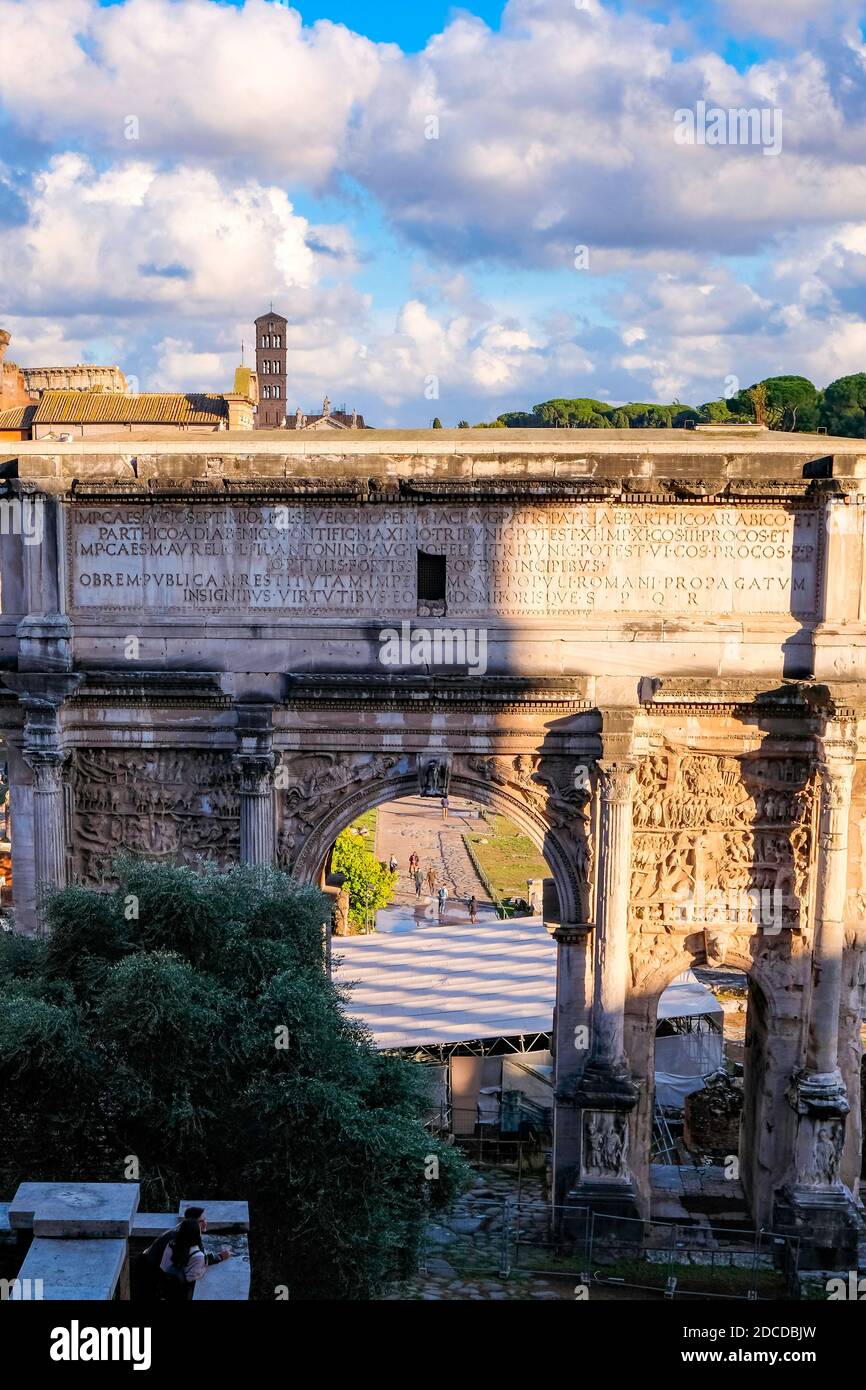 Arch of Septimius Severus and Roman Forum ruins - white marble ...