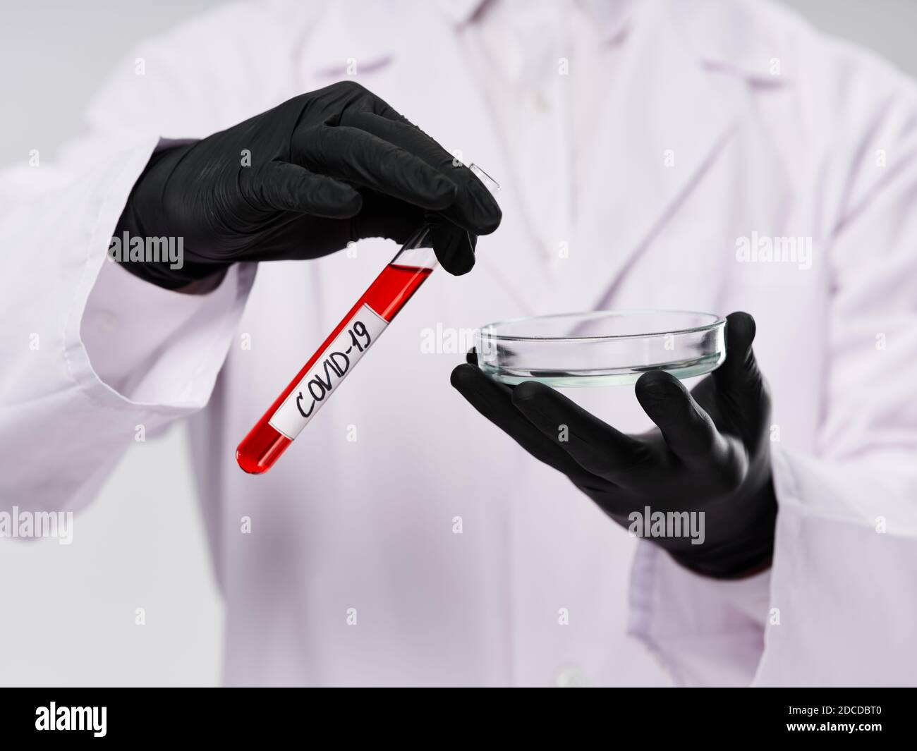 Laboratory black gloves test tubes with blood analyzes Stock Photo - Alamy
