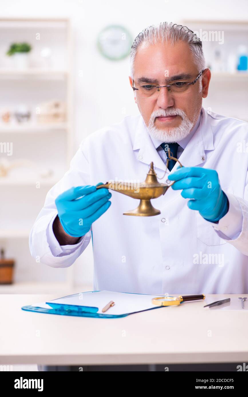 Old male archaeologist working in the lab Stock Photo - Alamy