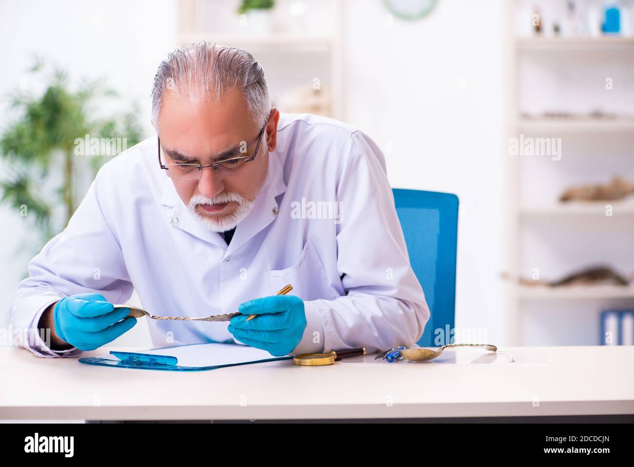 Old male archaeologist working in the lab Stock Photo - Alamy
