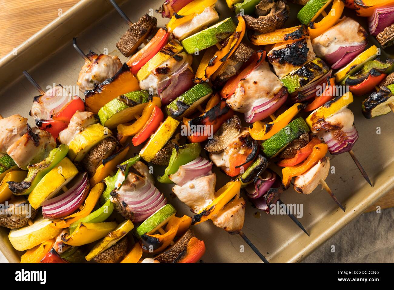 Homemade Grilled Chicken Kebab Skewers with Healthy Veggies Stock Photo ...