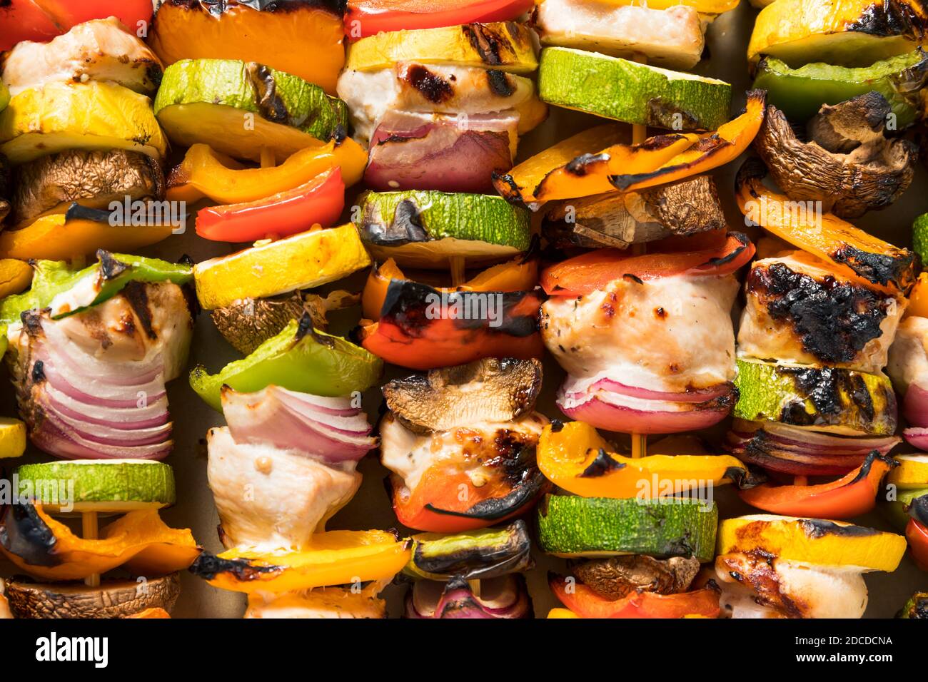 Homemade Grilled Chicken Kebab Skewers with Healthy Veggies Stock Photo ...