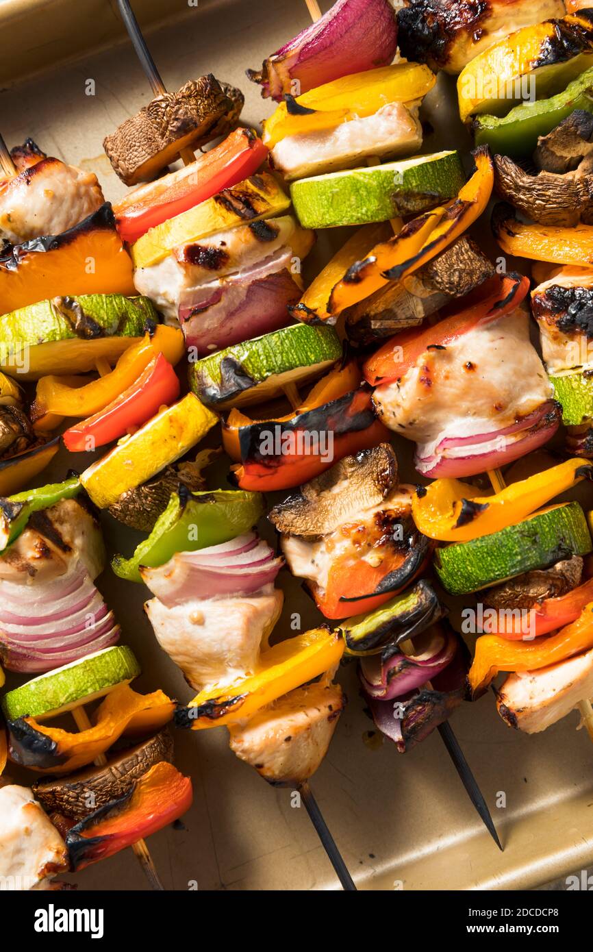 Homemade Grilled Chicken Kebab Skewers with Healthy Veggies Stock Photo ...