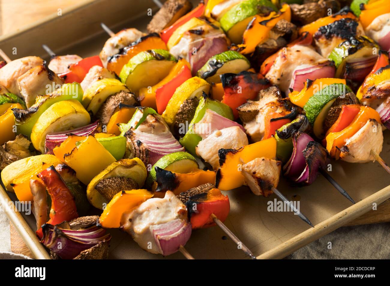 Homemade Grilled Chicken Kebab Skewers with Healthy Veggies Stock Photo ...