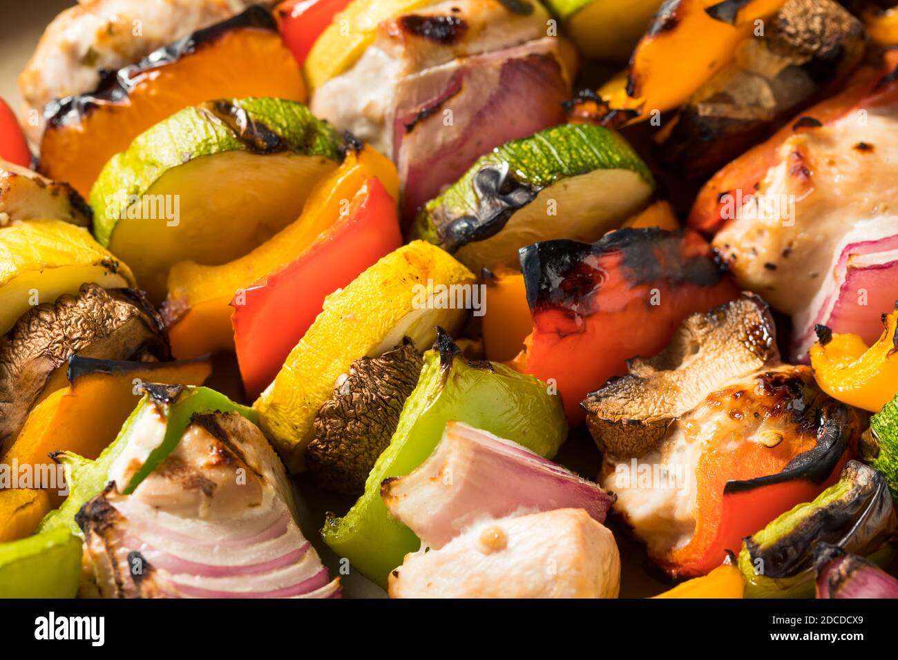 Homemade Grilled Chicken Kebab Skewers with Healthy Veggies Stock Photo ...