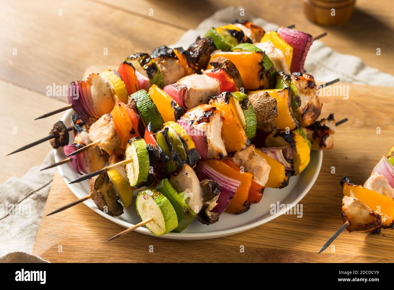 Homemade Grilled Chicken Kebab Skewers with Healthy Veggies Stock Photo ...