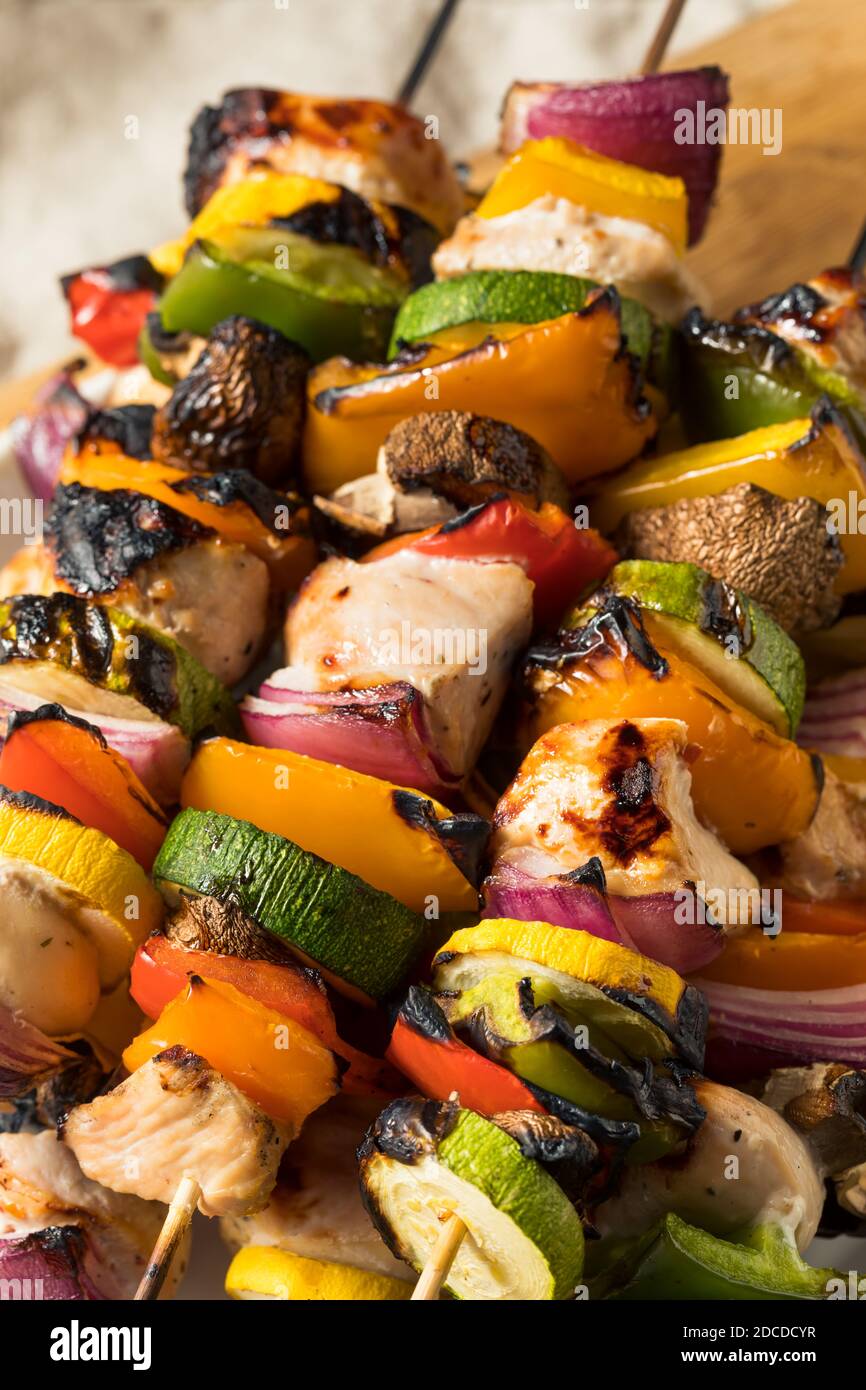 Homemade Grilled Chicken Kebab Skewers with Healthy Veggies Stock Photo ...