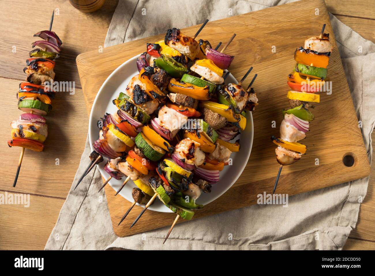 Homemade Grilled Chicken Kebab Skewers with Healthy Veggies Stock Photo ...