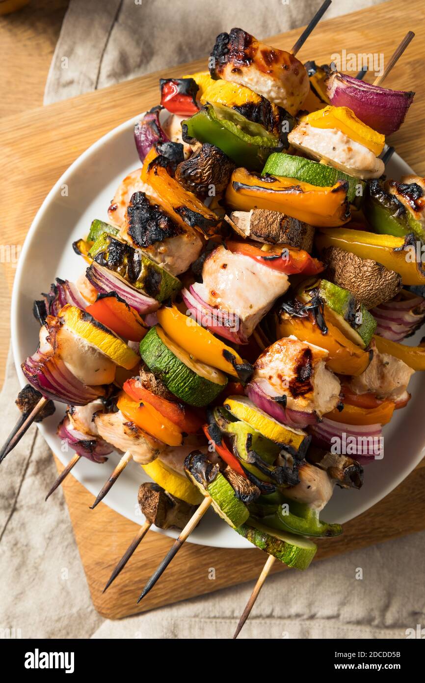 Homemade Grilled Chicken Kebab Skewers with Healthy Veggies Stock Photo ...