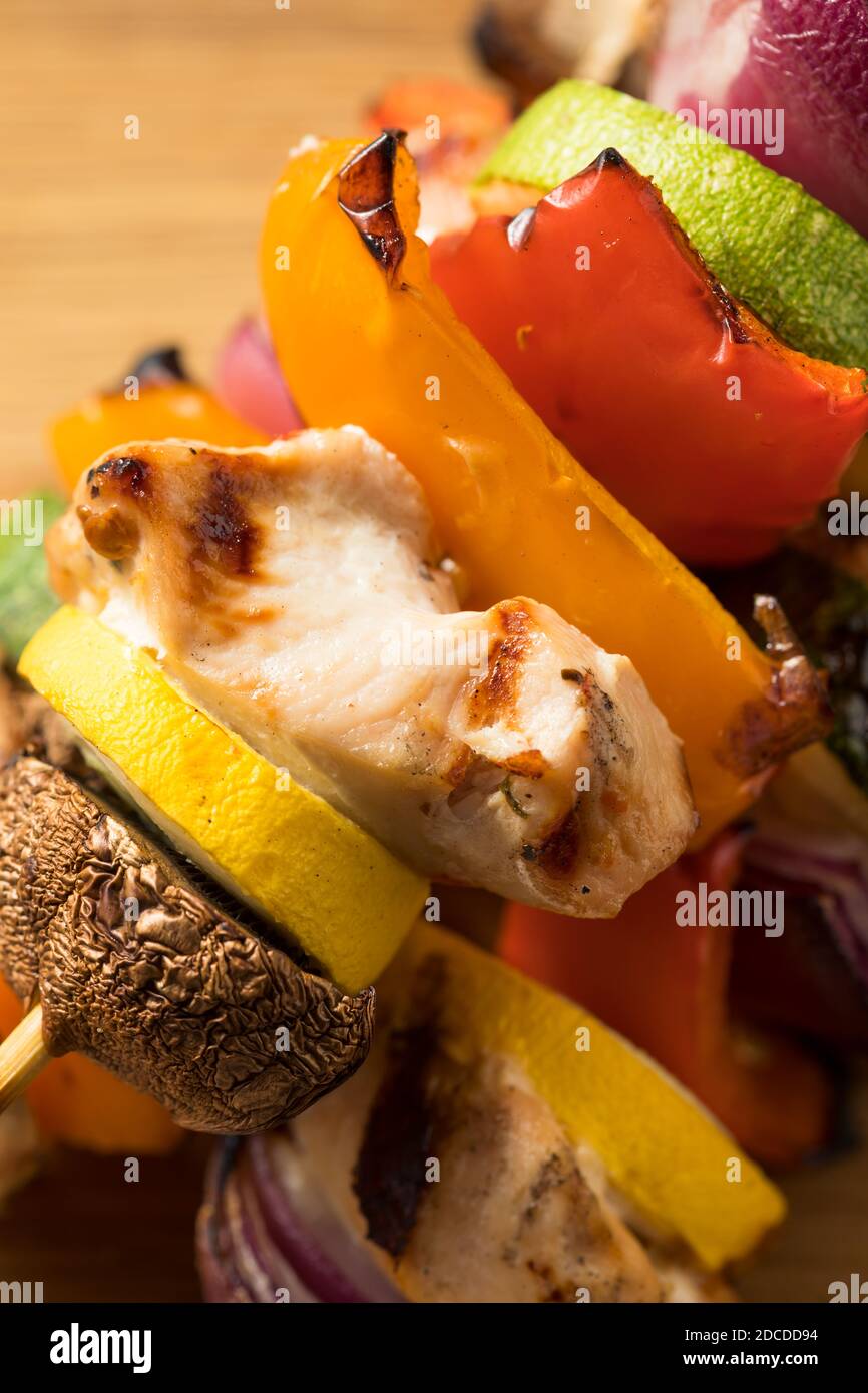 Homemade Grilled Chicken Kebab Skewers with Healthy Veggies Stock Photo ...