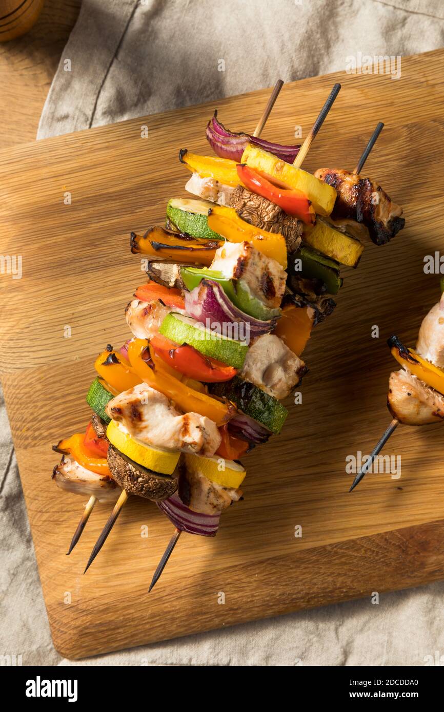 Homemade Grilled Chicken Kebab Skewers with Healthy Veggies Stock Photo ...