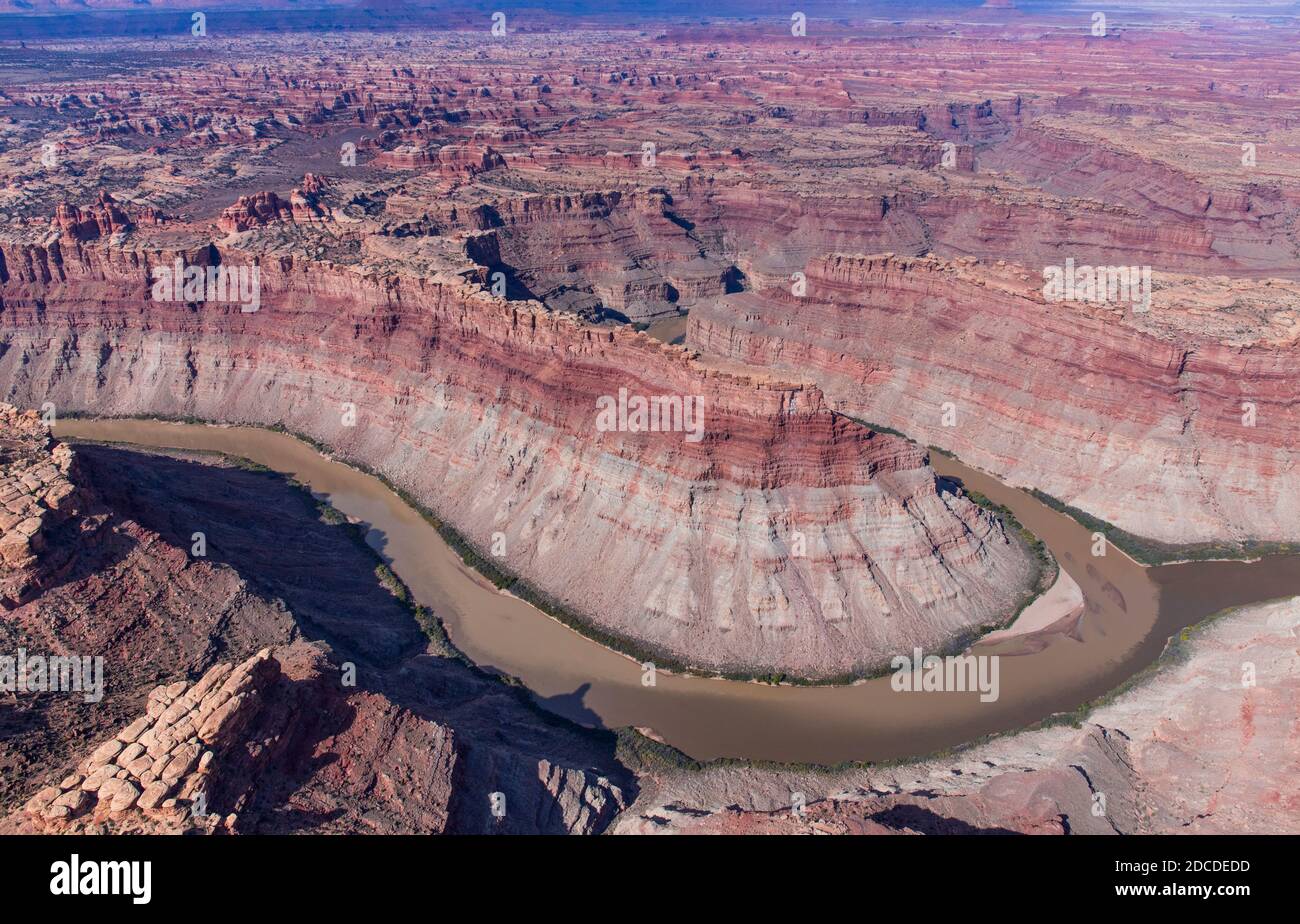 Aerial View Junction Green and Colorado River, Canyonlands National ...