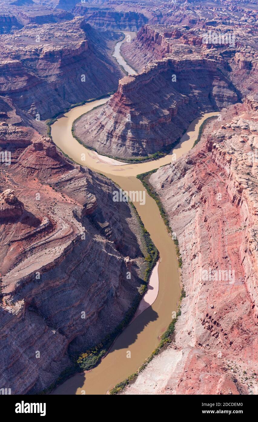 Aerial View Junction Green and Colorado River, Canyonlands National ...