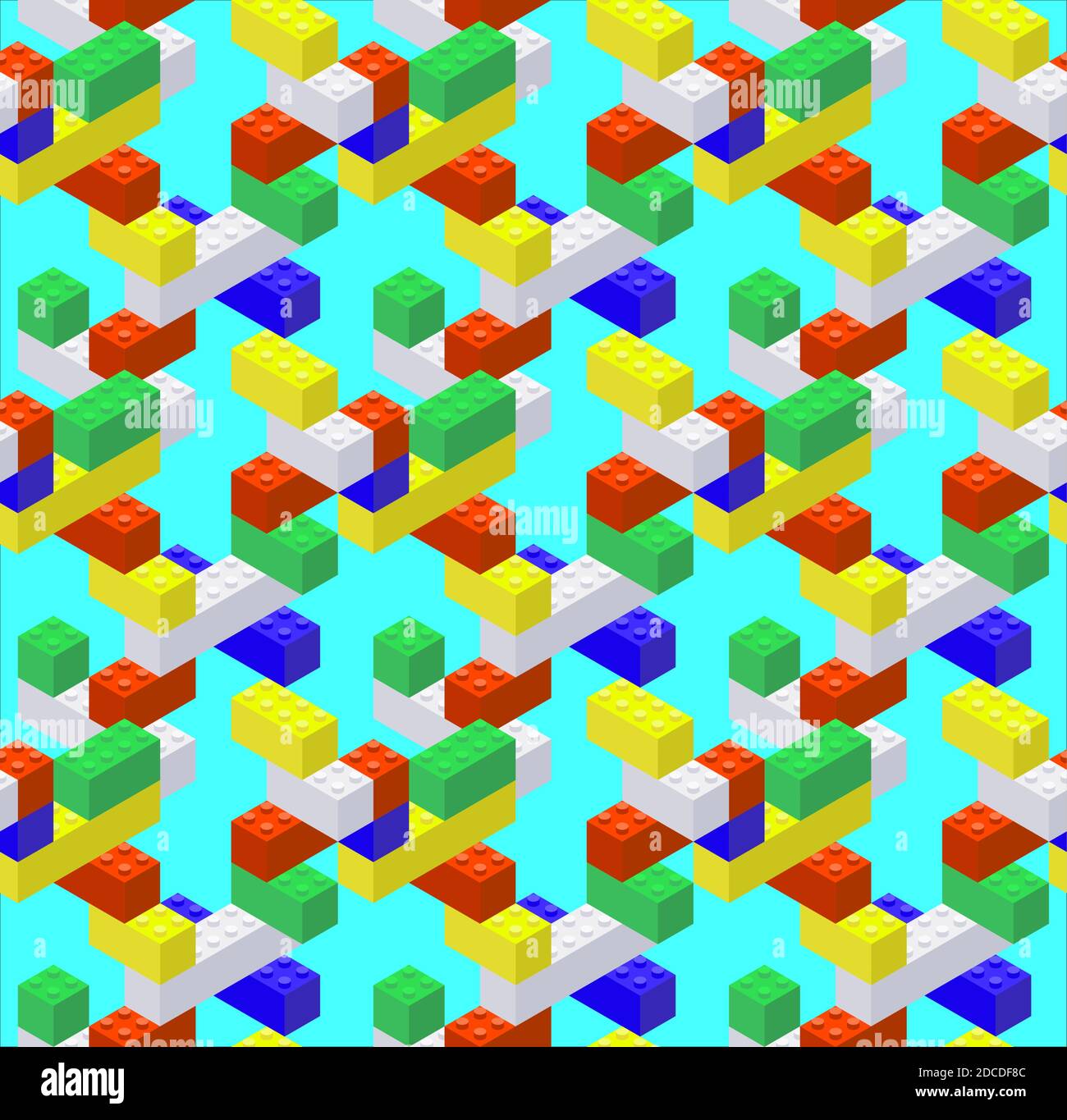 Isometric seamless pattern from colored plastic blocks. Vector ...