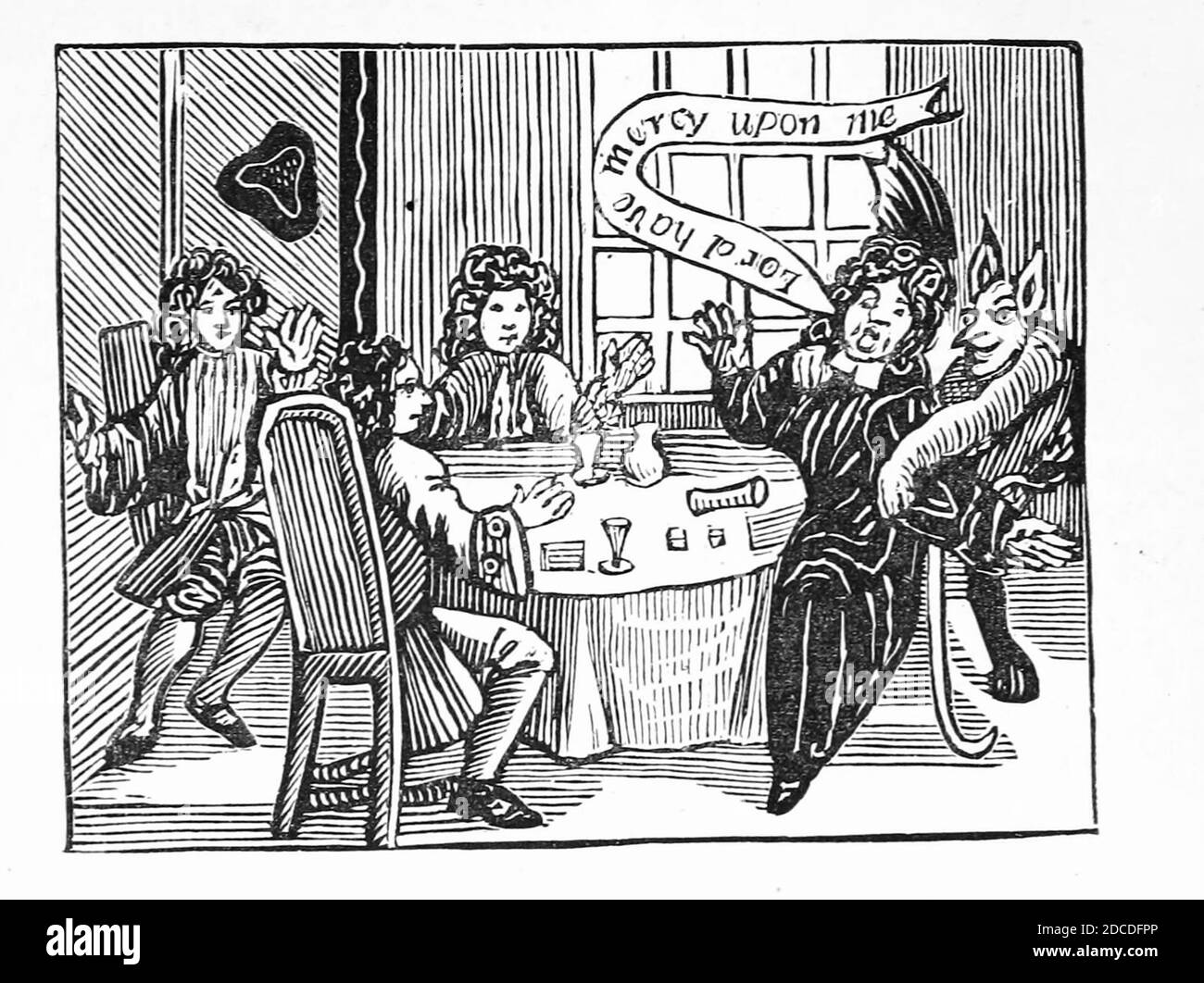 DR. FAUSTUS is taken by the Devil in a chapbook woodcut engraving from ...