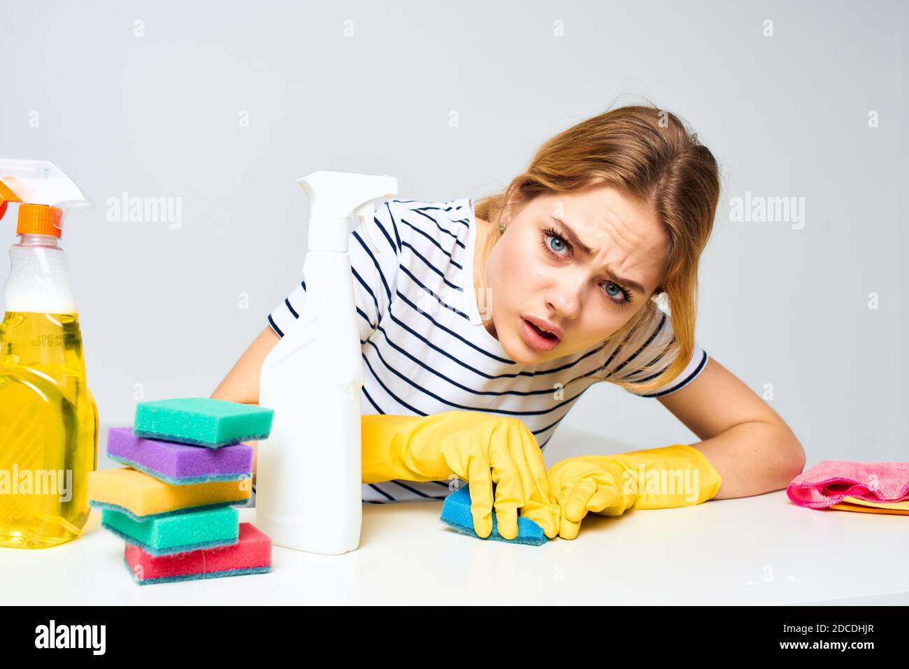 Cheerful cleaning lady wipes hi-res stock photography and images - Alamy
