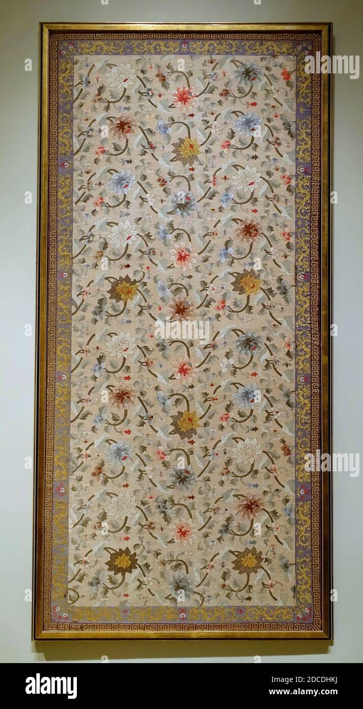 Kesi tapestry with lotus scroll design, China, Qing dynasty, 1700s AD ...