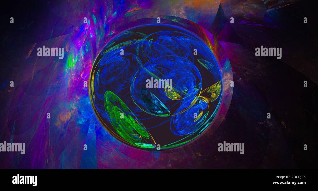 Fractal planet flies in the Universe. The blue planet Earth is flying ...