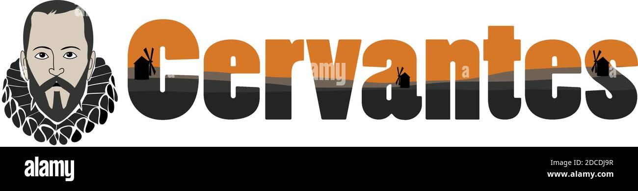 The word Cervantes with Vector Illustration of Miguel de Cervantes ...