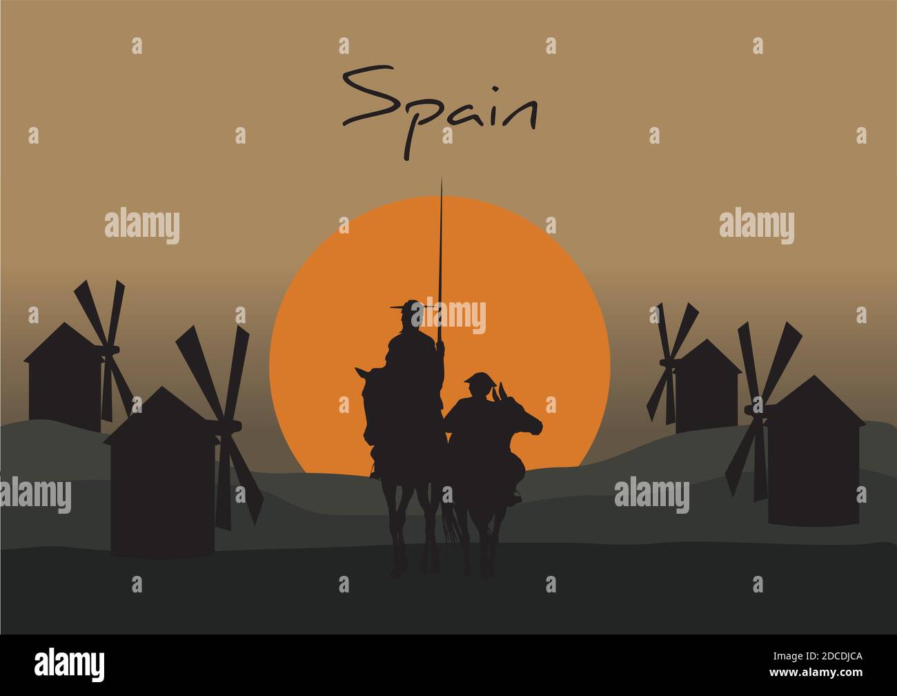 Silhouette of Don Quixote de la Mancha, of Cervantes spanish novelist ...