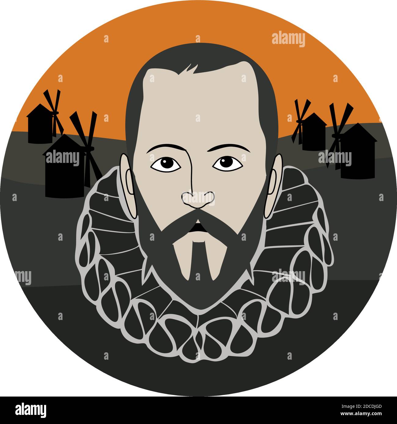 Vector Illustration of Miguel de Cervantes Saavedra, spanish writer of ...