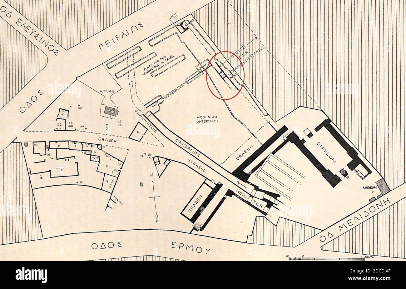 Kerameikos, plan of the excavations 1915 - location of the Tomb of the ...