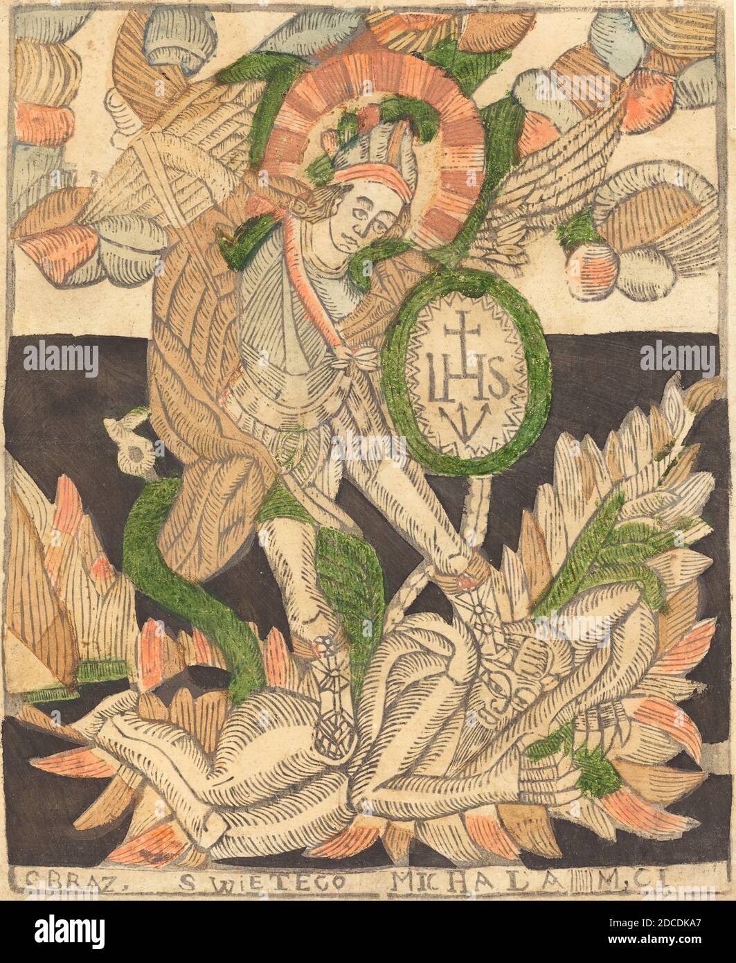 German 15th Century, (artist), Saint Michael, hand-colored woodcut ...
