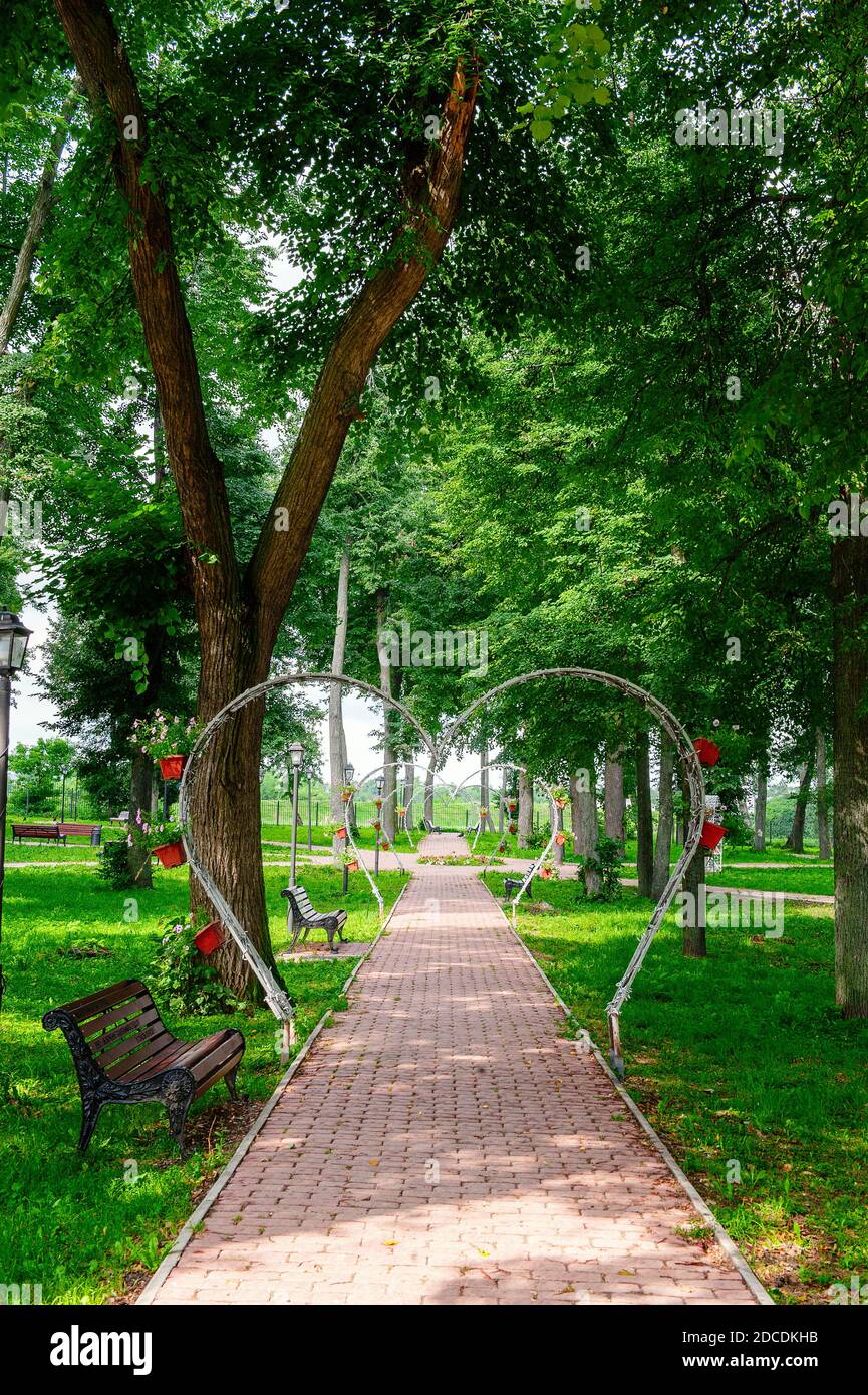 snapshot of the Park's pathway decorated with heart-shaped garland ...