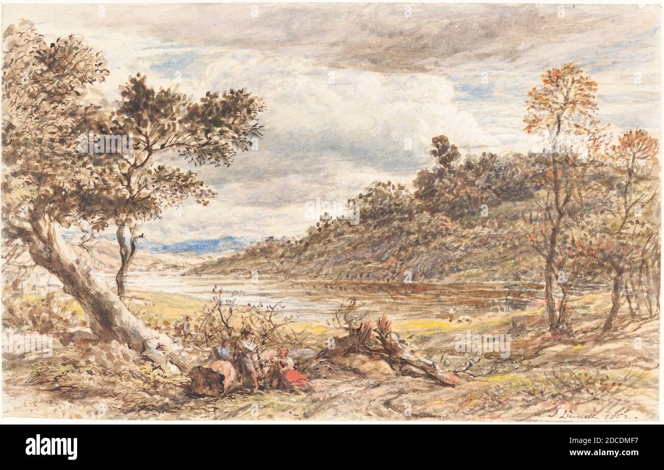 John Linnell, (artist), British, 1792 - 1882, Travelers Resting by a ...