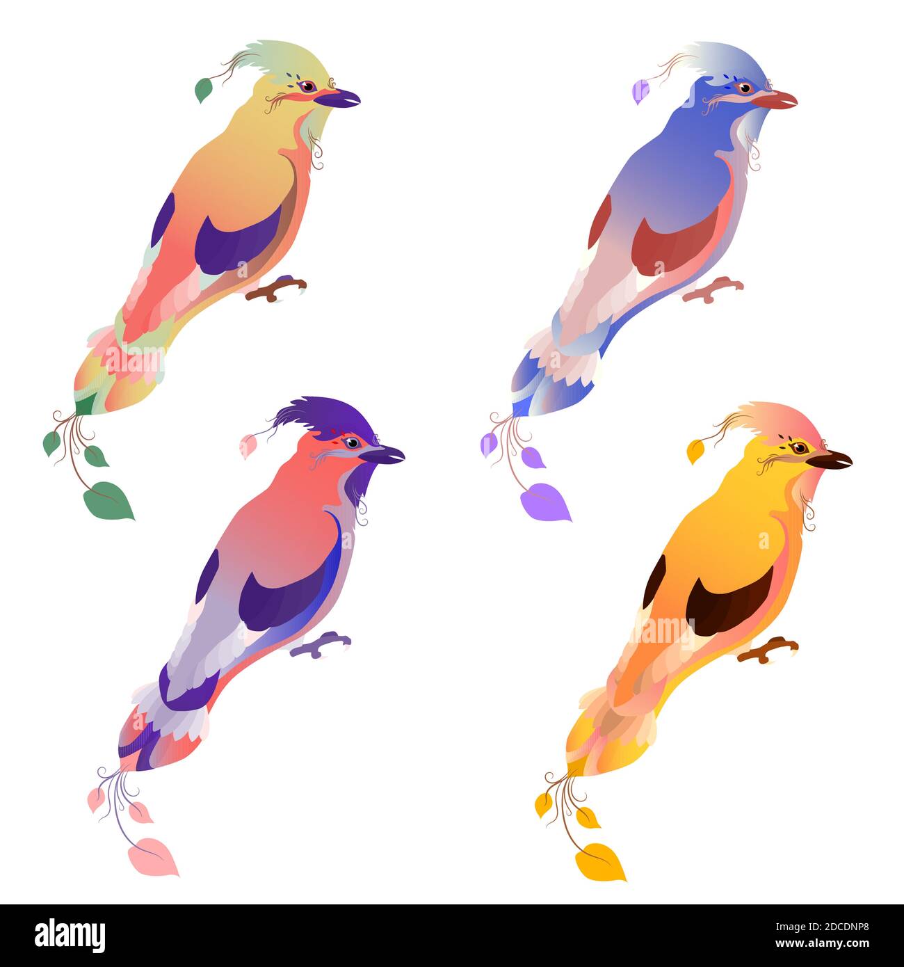 A set of ravenous birds. Isolated white background. Gradient colors of ...
