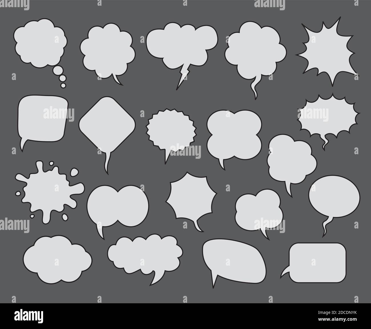 A set of comic speech balloons on grey background. Vector Illustration ...